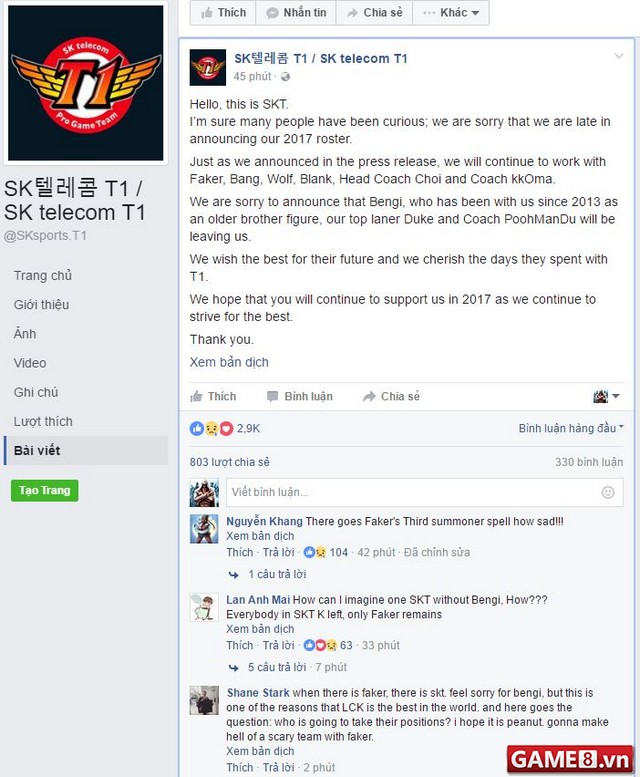 LMHT: Nhà vô địch SK Telecom T1 CHÍNH THỨC thông báo Duke, Bengi và HLV PoohMandu rời đội tuyển